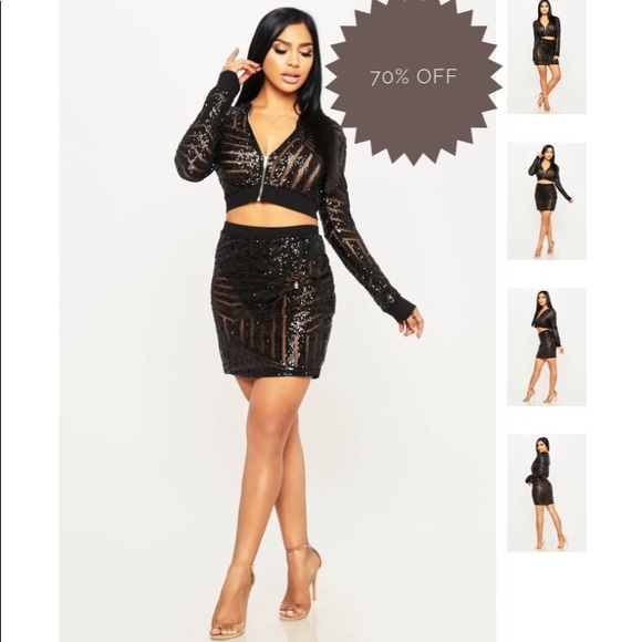 Skirts | Black Sequin Matching Set | Poshmark